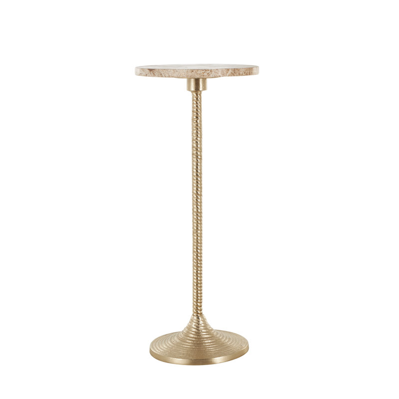 Mercer41 Cole And Grey Aluminum Metal Pedestal Side End Gold Accent Table With Beige Marble ...
